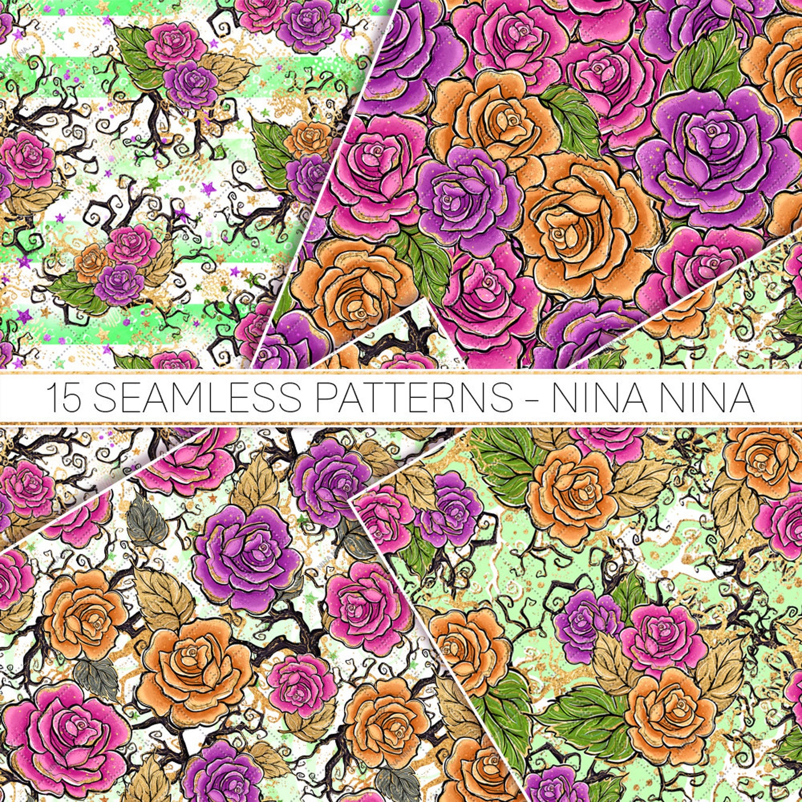 Halloween Flowers Digital Papers Cute Seamless Patterns - Etsy