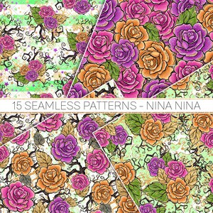 Halloween Flowers Digital Papers, Cute Seamless Patterns, Spooky Fabric ...