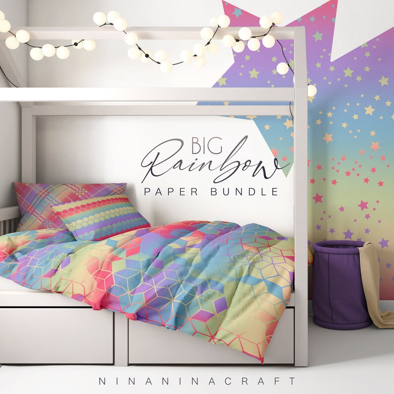 Big Rainbow Digital Paper Bundle Colorful Seamless Patterns | Etsy