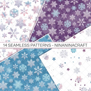 Watercolor Snowflakes Digital Papers, Blush and Blue Seamless Patterns ...