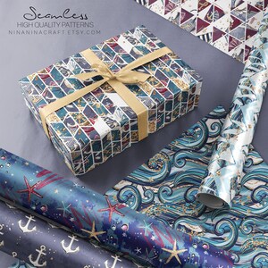 20 Nautical Digital Papers Basics, Dark Red, Blue Gold Stripes Seamless ...