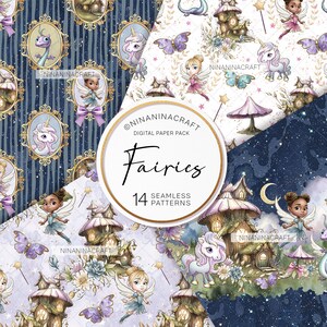 Hand Drawn Fairy Digital Papers, Cute Glitter Seamless Patterns by ...