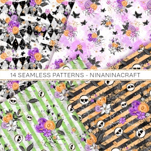 Halloween Flowers Digital Paper Pack, Cute Spooky Floral Seamless ...