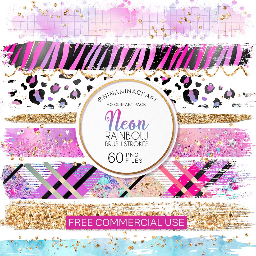 Abstract Neon Clip Art, Brush Strokes Clipart by Ninaninacraft, Hot ...