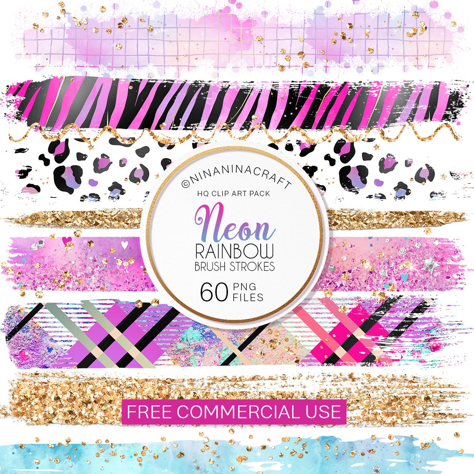 Abstract Neon Clip Art Brush Strokes Clipart by | Etsy