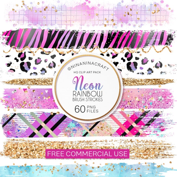 Abstract Neon Clip Art Brush Strokes Clipart by | Etsy