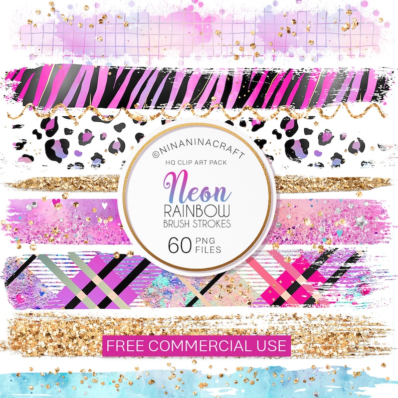 Abstract Neon Clip Art Brush Strokes Clipart by - Etsy