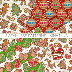 Cute Christmas Gingerbread Digital Paper Pack, Xmas Seamless Patterns ...