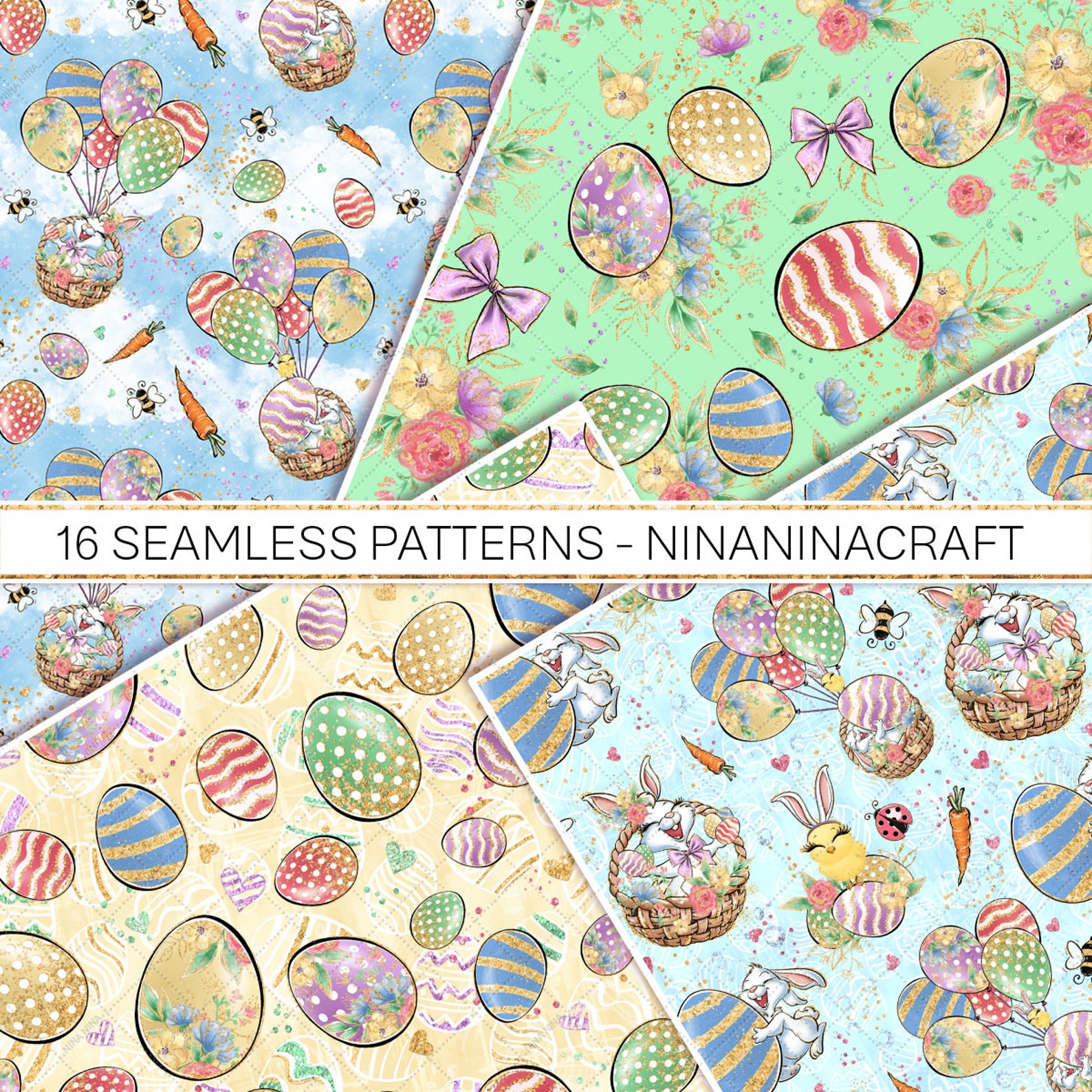 16 Easter Digital Papers Cute Bunny Seamless Pattern Custom | Etsy
