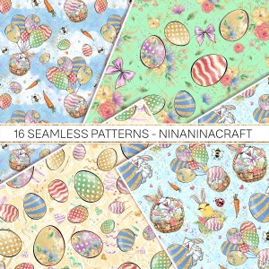 16 Easter Digital Papers, Cute Bunny Seamless Pattern, Custom Fabric ...