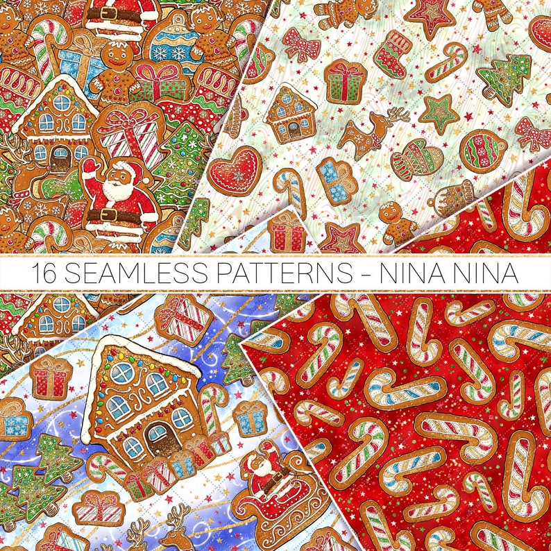 Christmas Digital Papers Pack Gingerbread Cute Santa Claus - Etsy