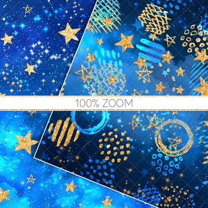 Stars Digital Paper Pack, Gold Glitter Seamless Pattern, Night Sky ...