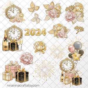 New Year Clipart, New Year's Planner Stickers, Party Clip Art, Gold ...