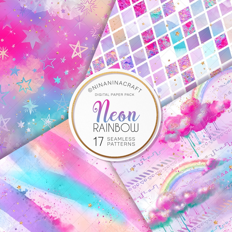 Neon Rainbow Digital Papers by Ninaninacraft Colorful Hot - Etsy