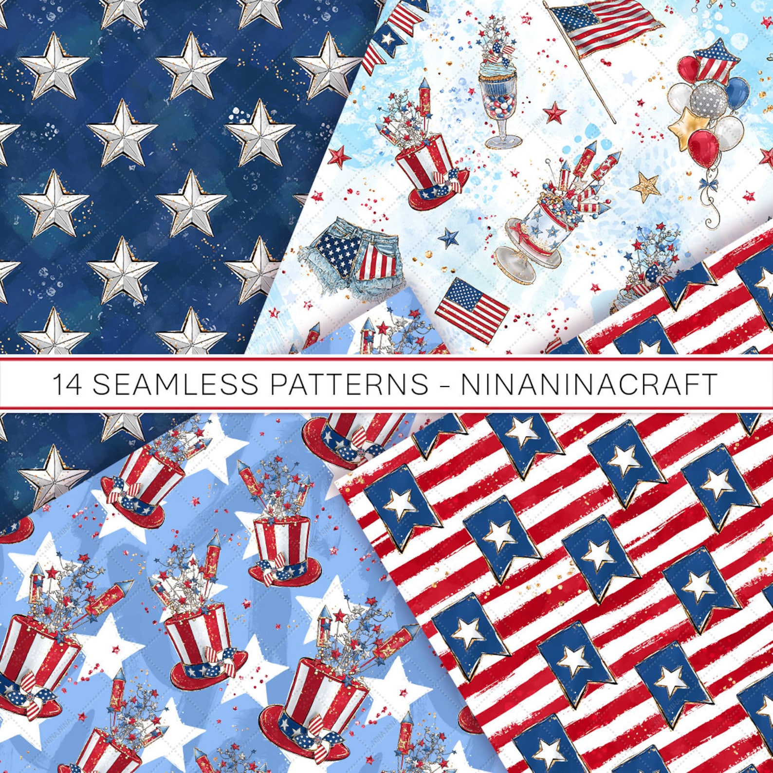 American Flag Digital Papers Independence Day Seamless - Etsy