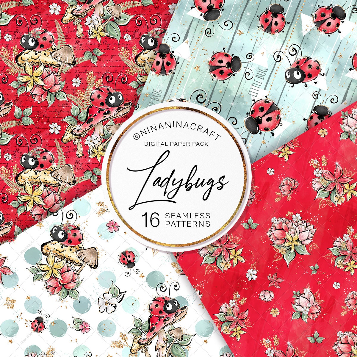 Cute Ladybug Digital Papers Ladybird Patterns by | Etsy