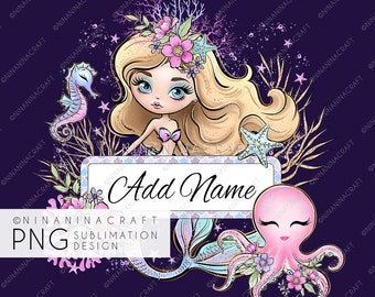 Hand Drawn Mermaid Sublimation Design PNG by Ninaninacraft, Cute ...