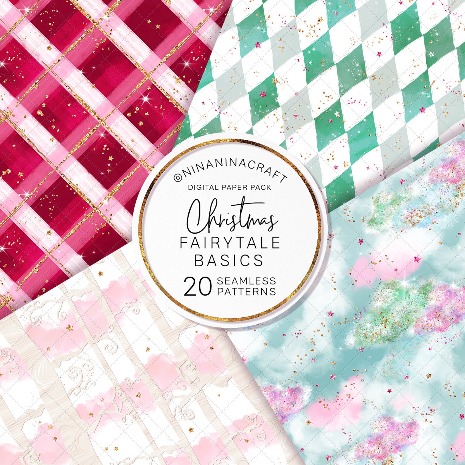 Cute Christmas Digital Papers, Seamless Patterns by Ninaninacraft ...