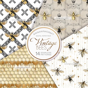 Honey Bee Digital Papers, Bumble Bee Seamless Patterns by Ninaninacraft ...