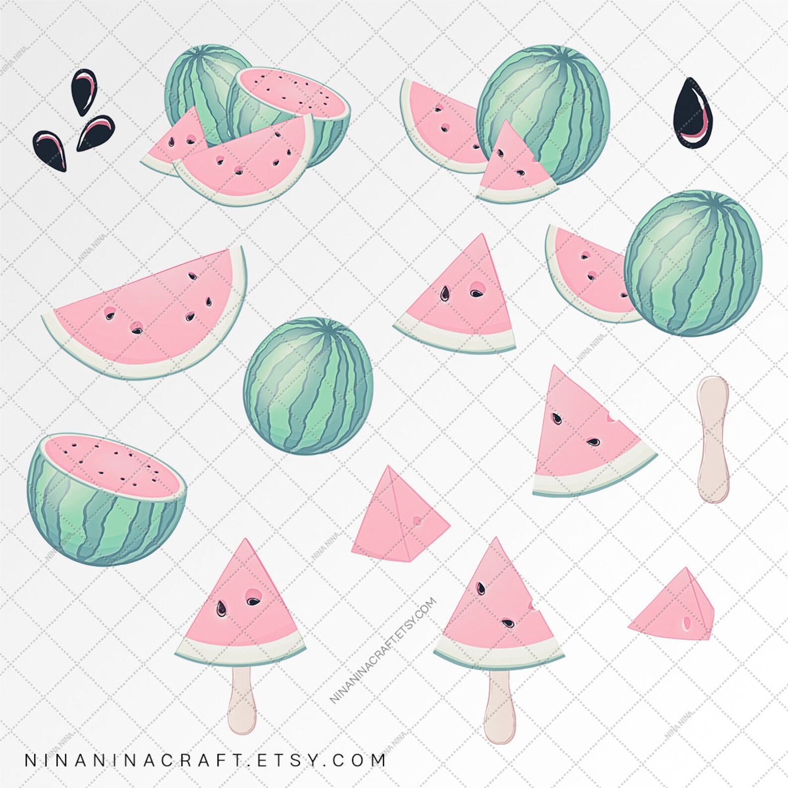 Pastel Cute Watermelon Clip Art, Watermelon Digital Papers, Summer ...
