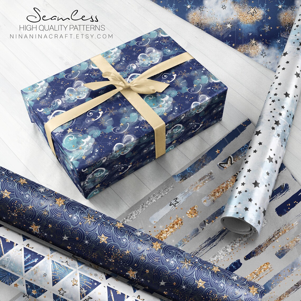 Winter Skies Digital Papers, Winter Night Seamless Patterns by ...