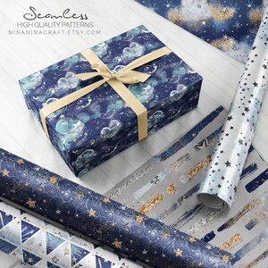 Winter Skies Digital Papers, Winter Night Seamless Patterns by ...