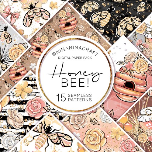Honey Bee Digital Papers Fashion Seamless Patterns Gold | Etsy