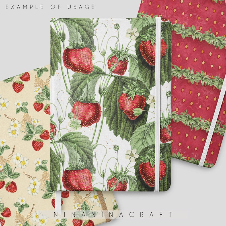 Vintage Strawberry Seamless Patterns, Retro Floral Digital Papers by ...