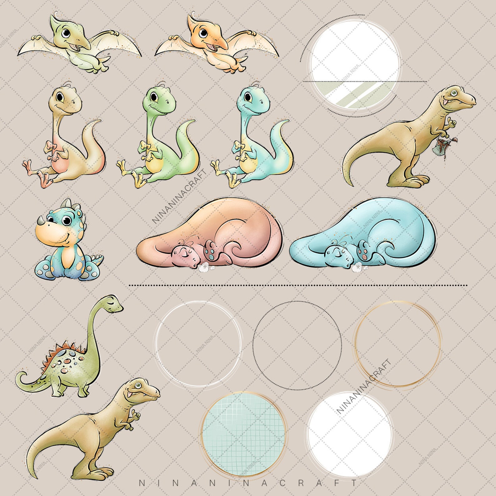 Cute Dino Clip Art Pack Dinosaur Clipart Digital Planner - Etsy