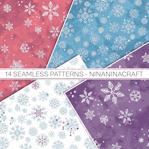 Watercolor Snowflakes Digital Papers, Blush and Blue Seamless Patterns ...