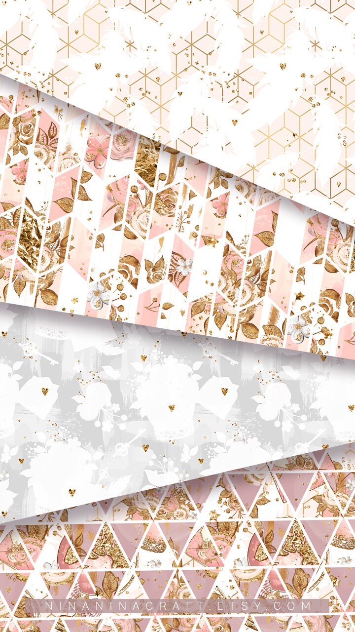 16 Vintage Rose Basics Digital Papers Hand Drawn Gold | Etsy