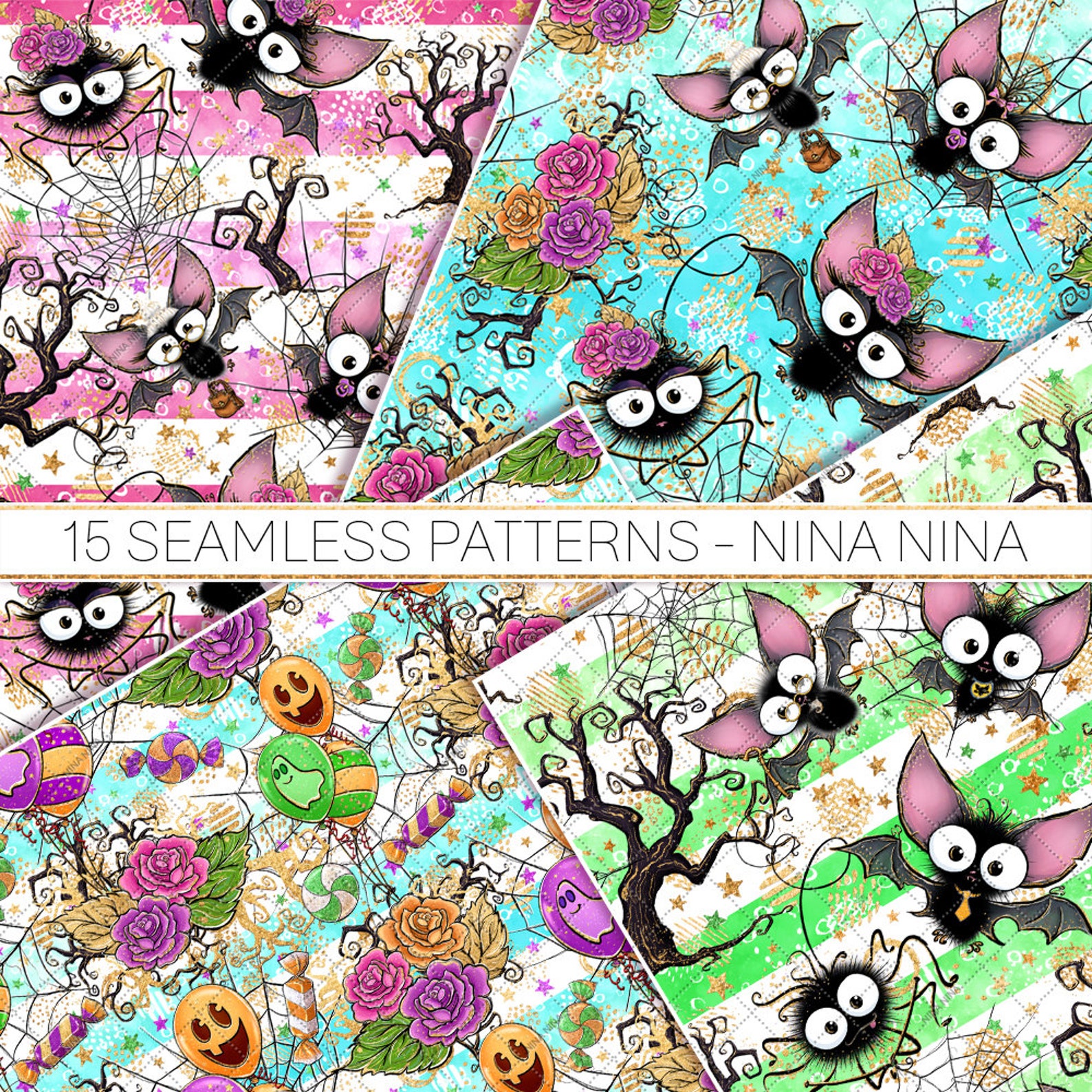 Cute Halloween Digital Papers Pack Bats Seamless Patterns - Etsy