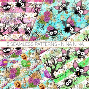 Cute Halloween Digital Papers Pack, Bats Seamless Patterns, Spooky ...
