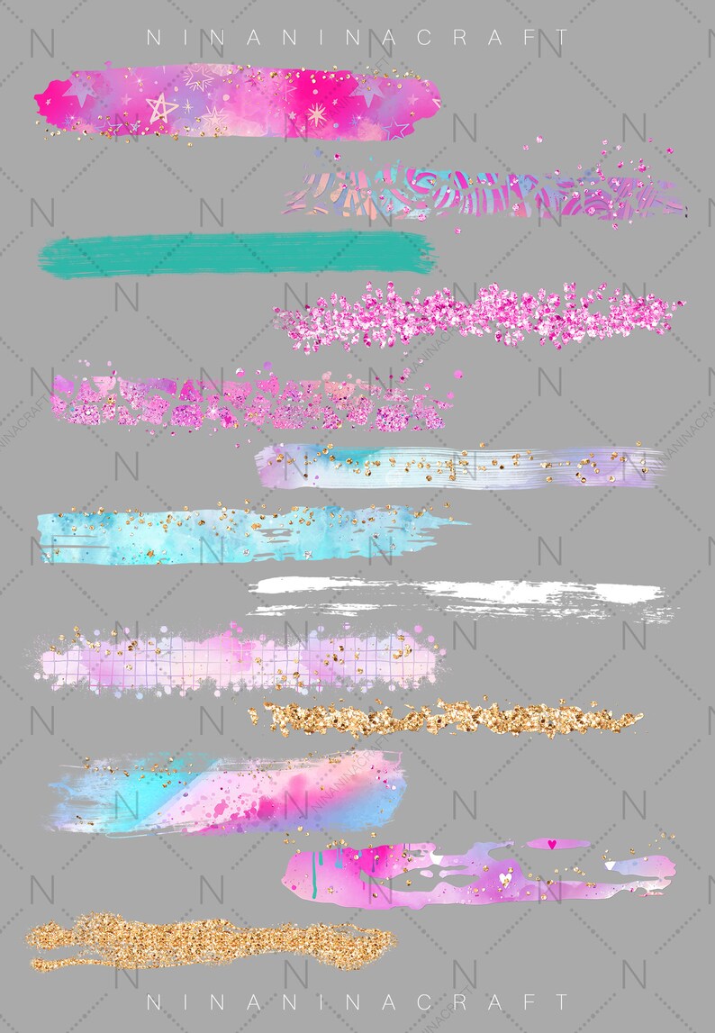 Abstract Neon Clip Art Brush Strokes Clipart by | Etsy