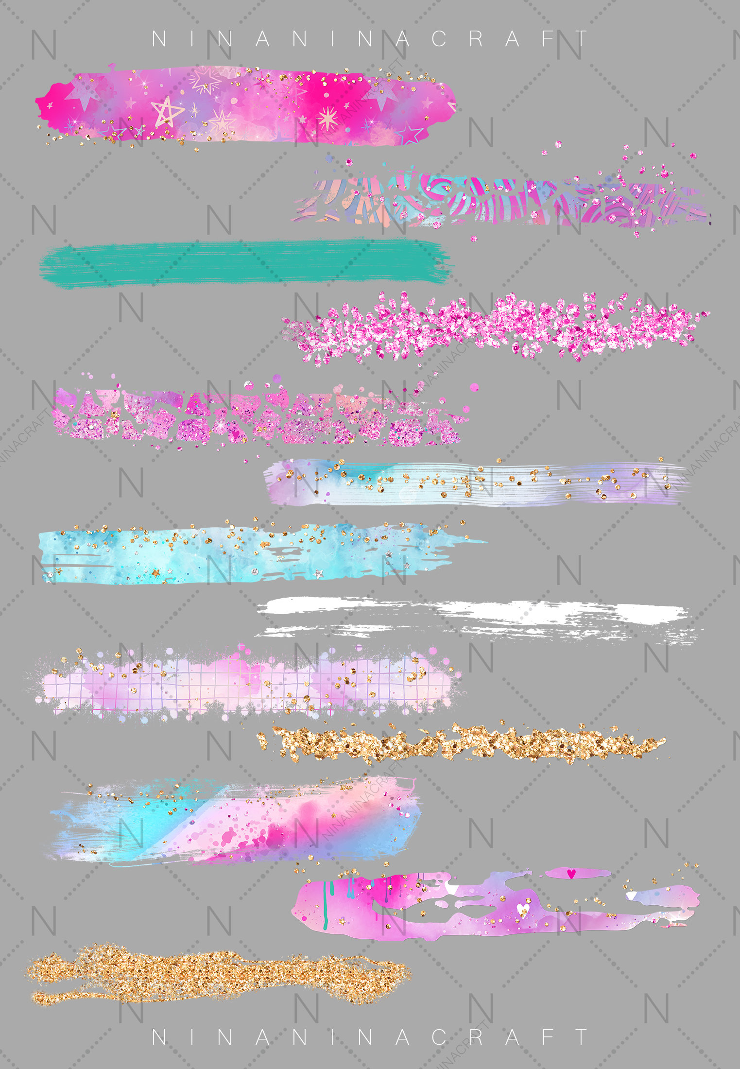 Abstract Neon Clip Art Brush Strokes Clipart by | Etsy