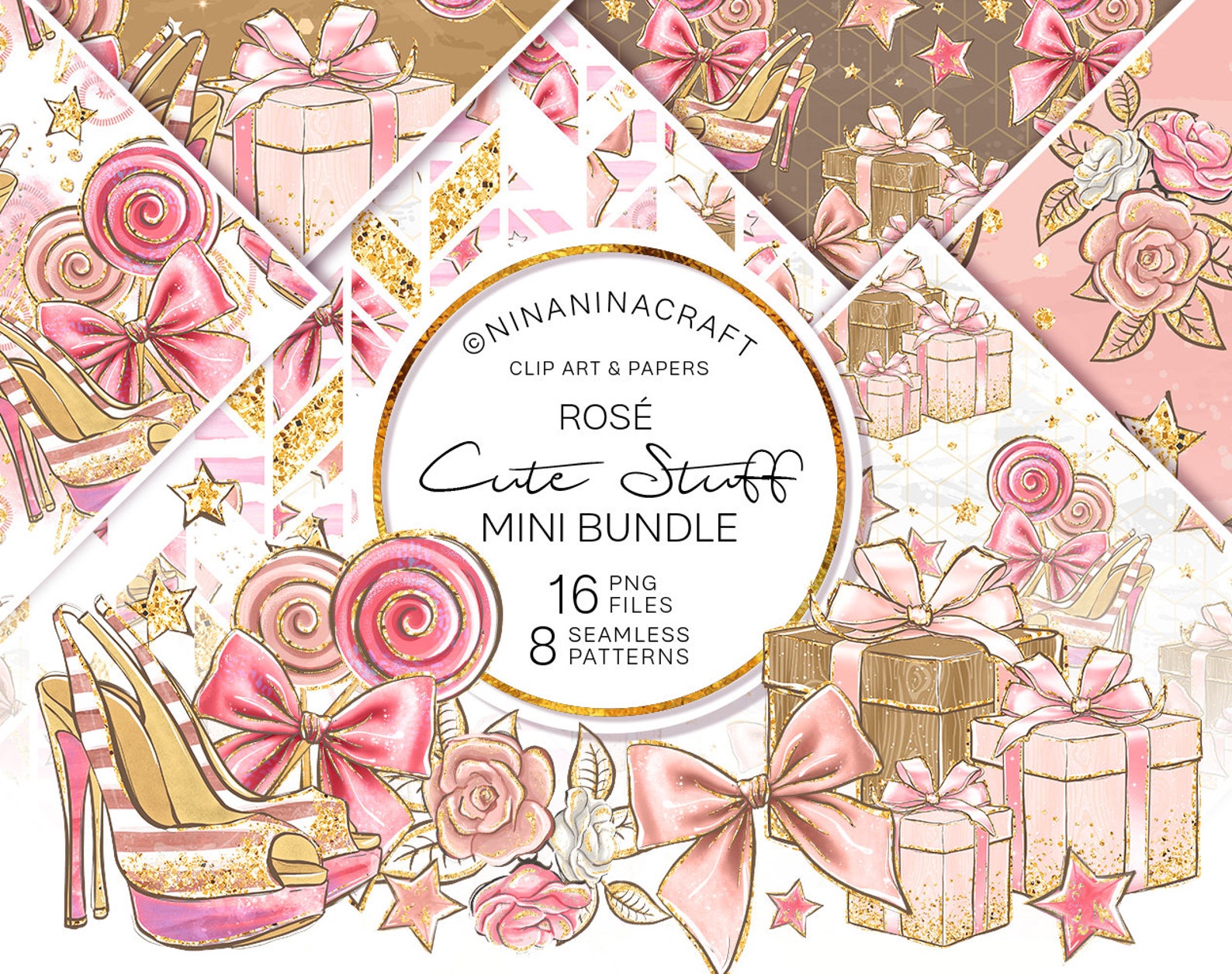 Cute Rose Pink Clip Art, Pretty Glitter Planner Stickers, Girly ...