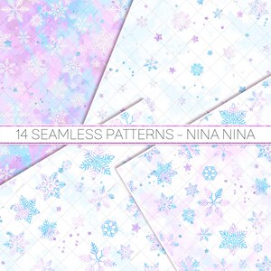 14 Watercolor Snowflakes Digital Papers, Glitter Snow Seamless Pattern ...