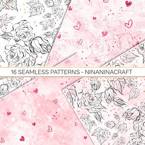Valentine's Day Roses Basic Digital Papers, Flowers Seamless Pattern ...