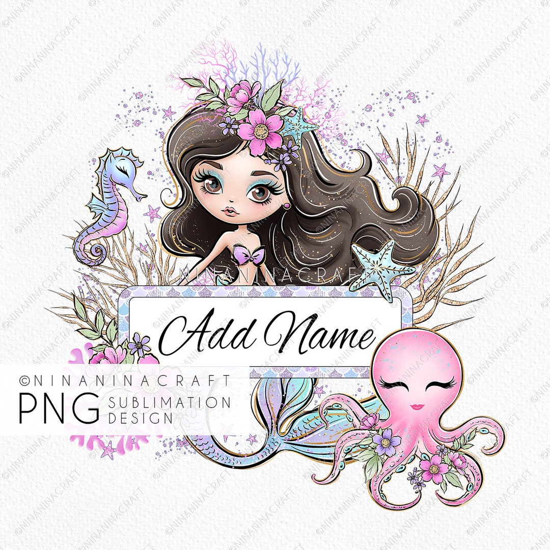 Hand Drawn Mermaid Sublimation Design PNG by Ninaninacraft, Cute ...