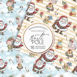 Santa Claus Digital Papers, Christmas Elf and Reindeer Seamless ...