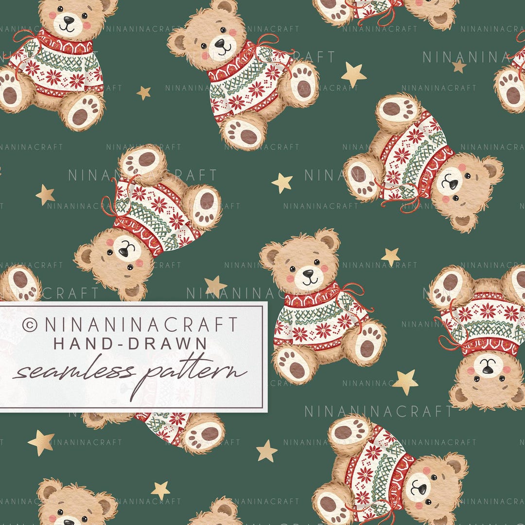 Christmas Teddy Bear Seamless Pattern by Ninaninacraft: Green ...