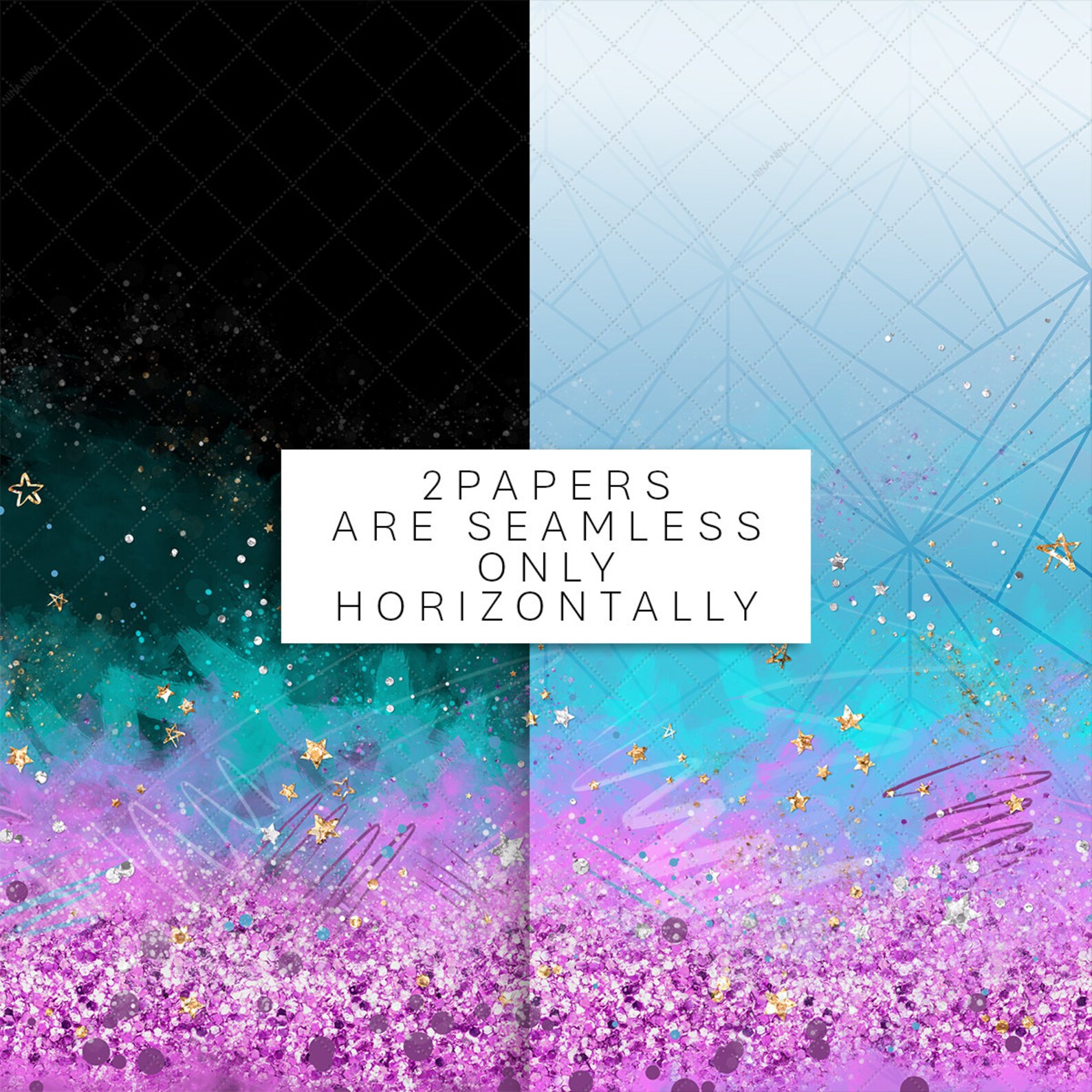 Electric Galaxy Digital Papers, Starry Night Seamless Patterns by ...