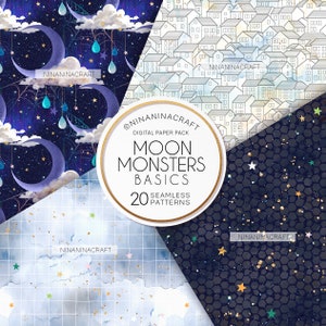 Moon Seamless Patterns, Stars Digital Papers by Ninaninacraft ...