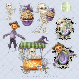 Cute Halloween Clip Art Pack, Spooky Clipart PNG by Ninaninacraft, Cute ...