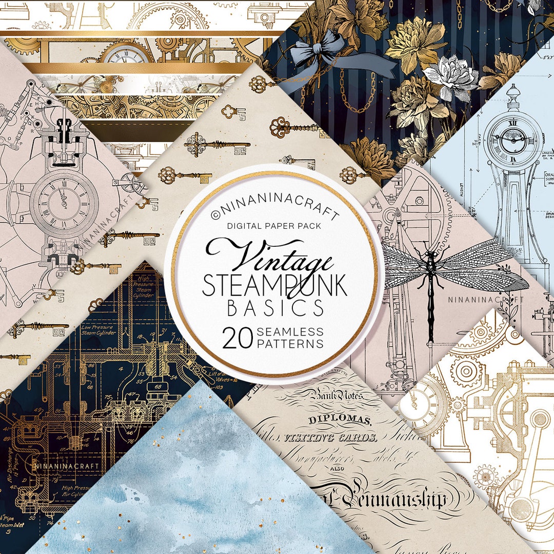 Steampunk Simple Digital Papers, Victorian Seamless Patterns by ...
