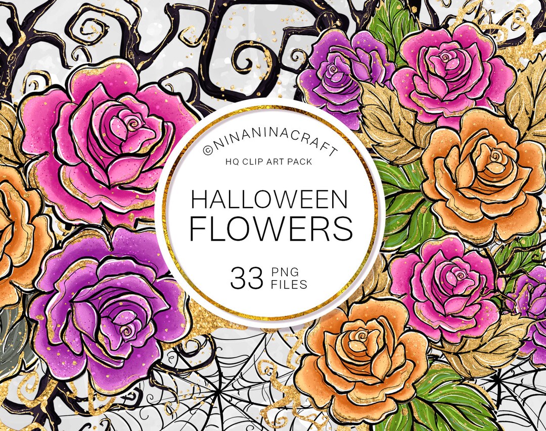Halloween Flowers Clipart, Cute Roses Clip Art, Glitter Planner ...