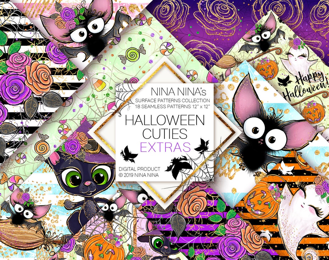 Cute Halloween Digital Paper Pack, Halloween Seamless Patterns, Spooky ...