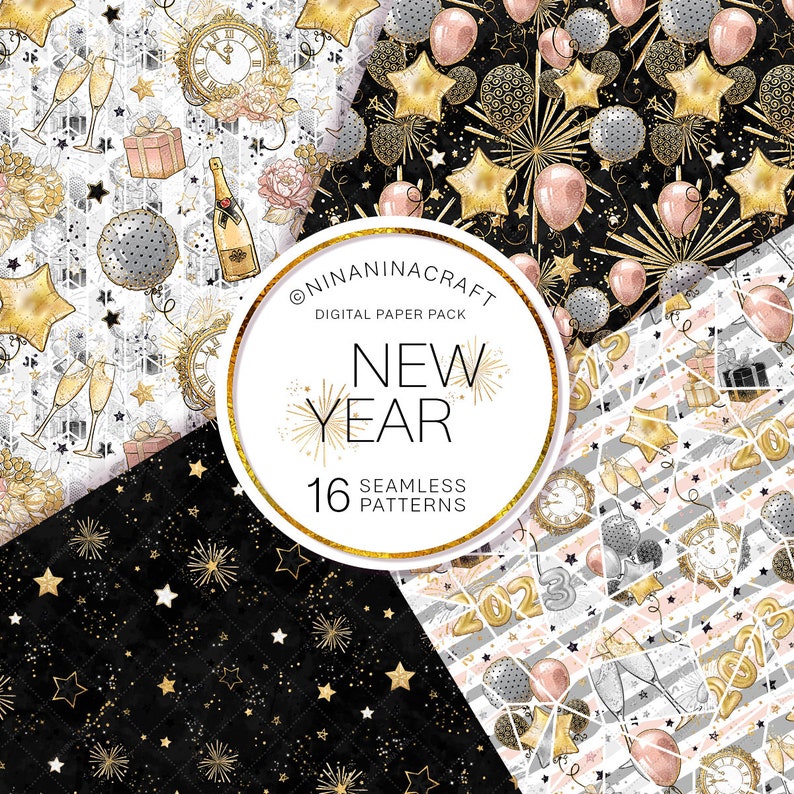 New Year Digital Paper Pack Peony Flowers Seamless Patterns - Etsy