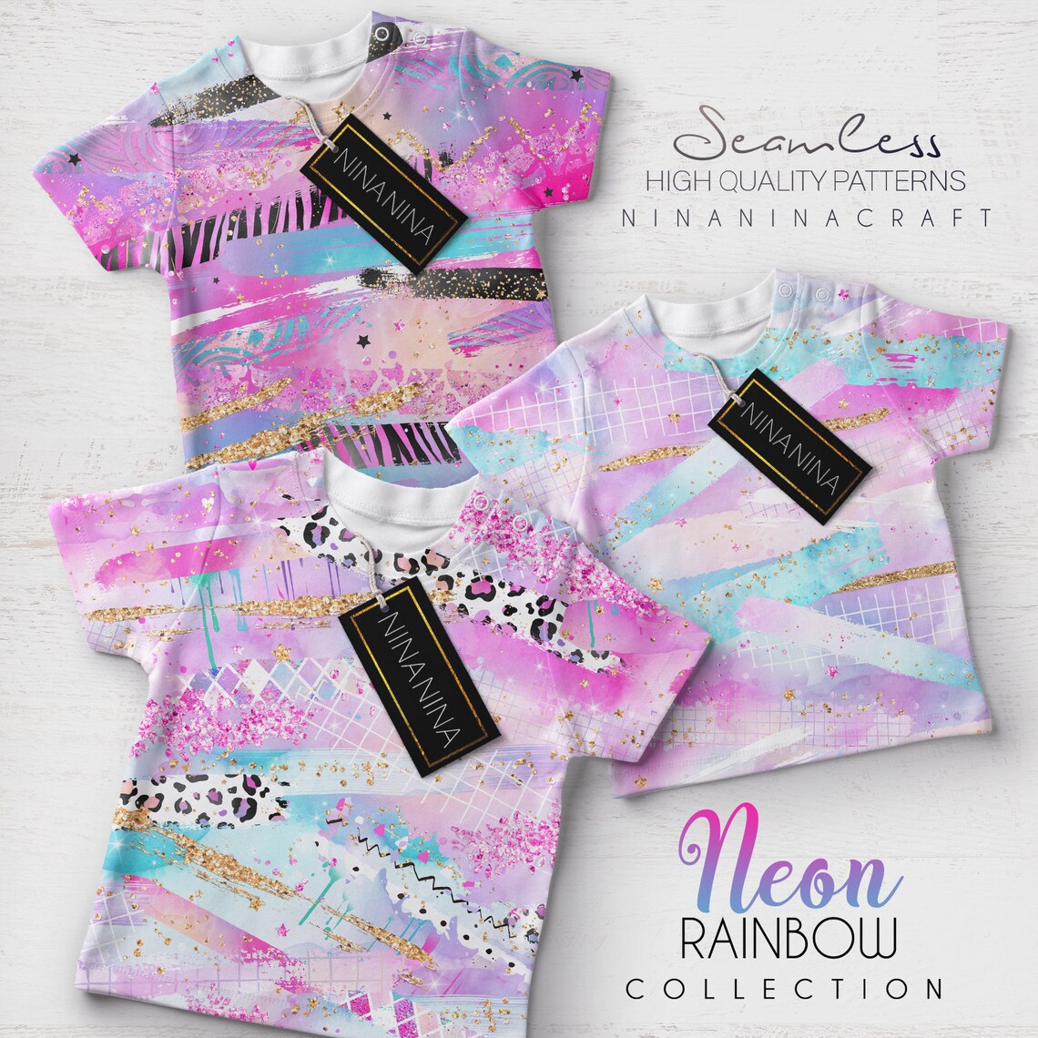 Abstract Neon Rainbow Digital Papers by Ninaninacraft | Etsy