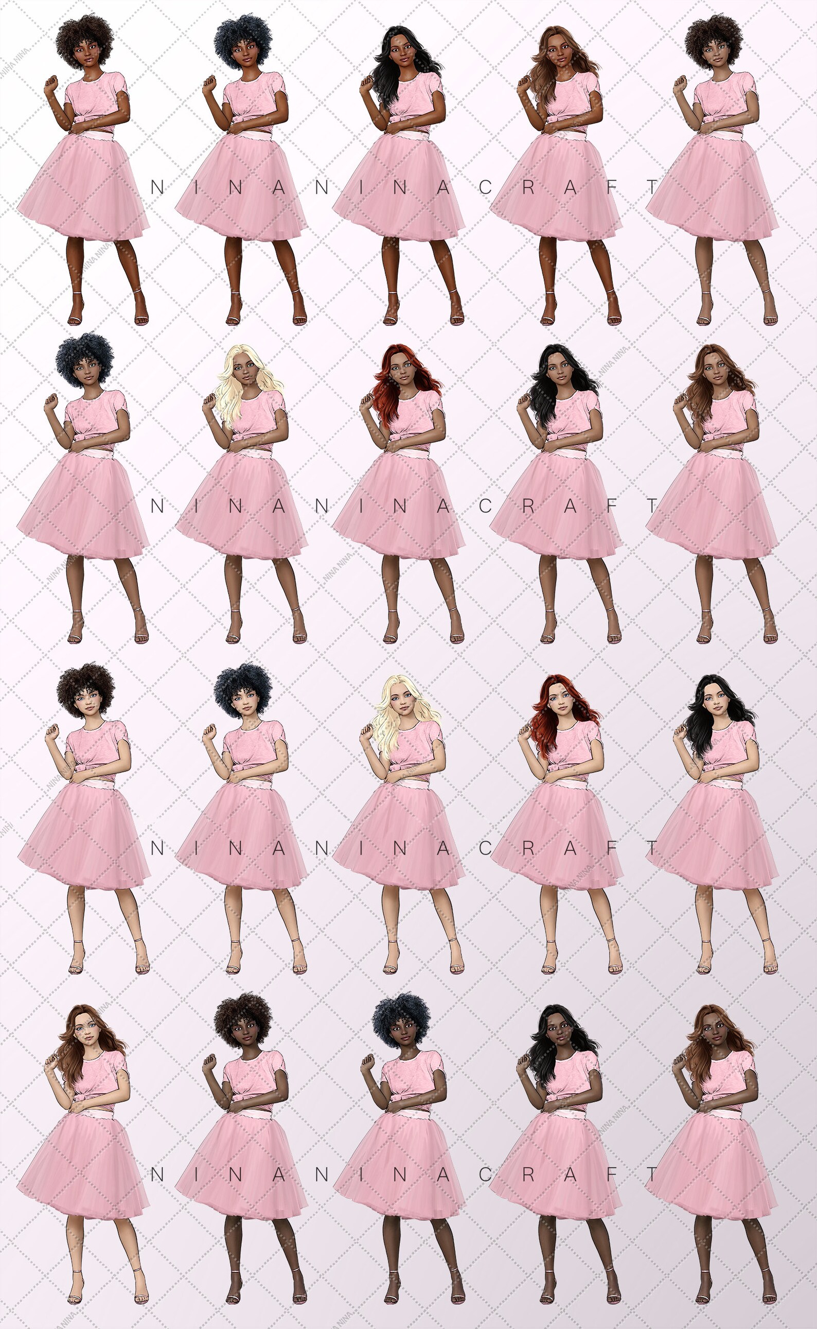 40 Fashion Girls Pink Glamour Clip Art Pack by Ninaninacraft - Etsy